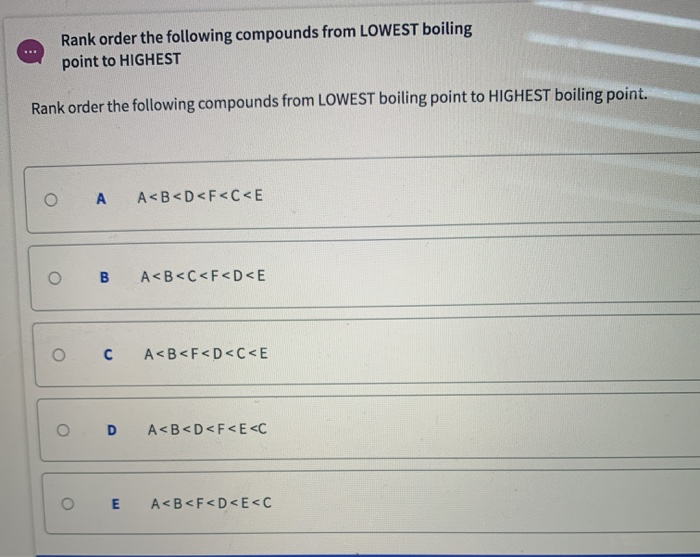 Solved Rank order the following compounds from LOWEST | Chegg.com