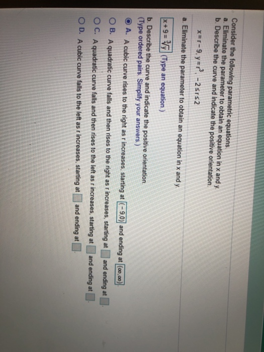 Solved Consider The Following Parametric Equations A
