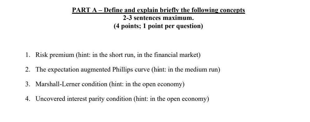 Solved PART A-Define and explain briefly the following | Chegg.com