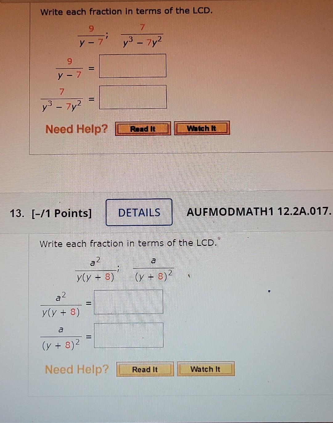 Solved Write each fraction in terms of the LCD. | Chegg.com