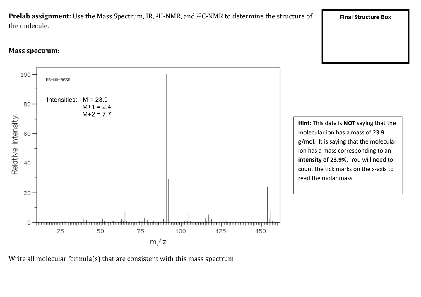 Solved Can you please help me!!! ﻿ Use the Mass Spectrum, | Chegg.com