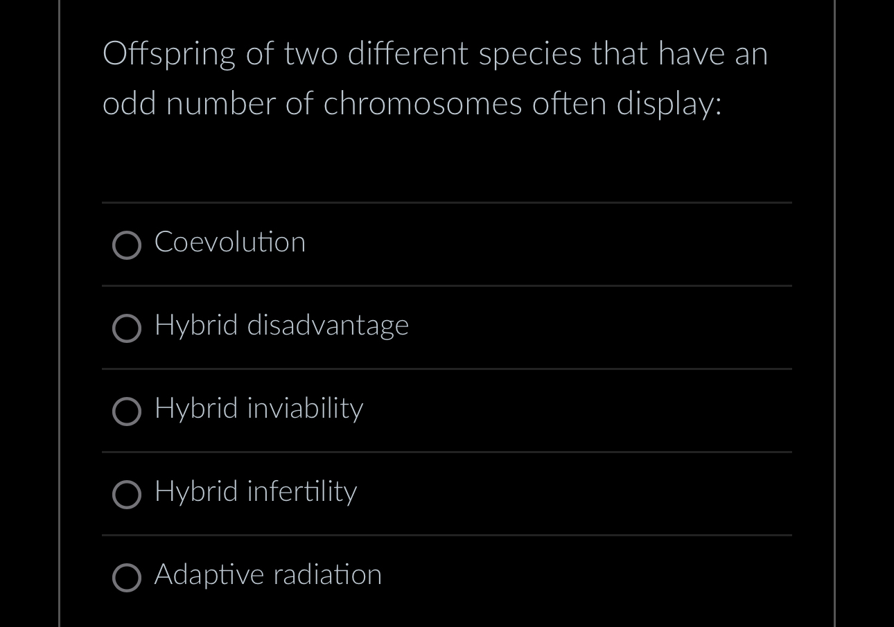 Solved Offspring of two different species that have an odd | Chegg.com