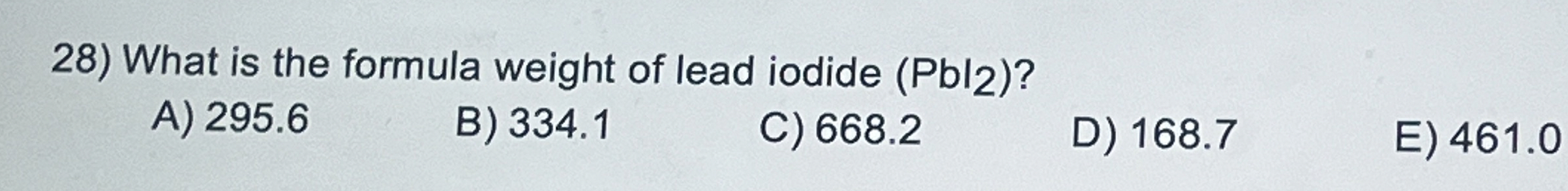 Solved What is the formula weight of lead iodide | Chegg.com