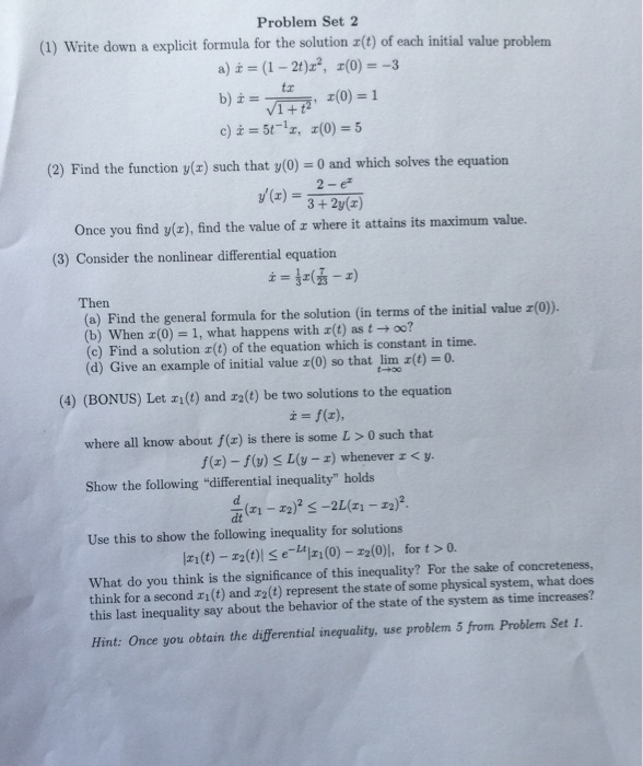 Solved Problem Set 2 (1) Write down a explicit formula for | Chegg.com