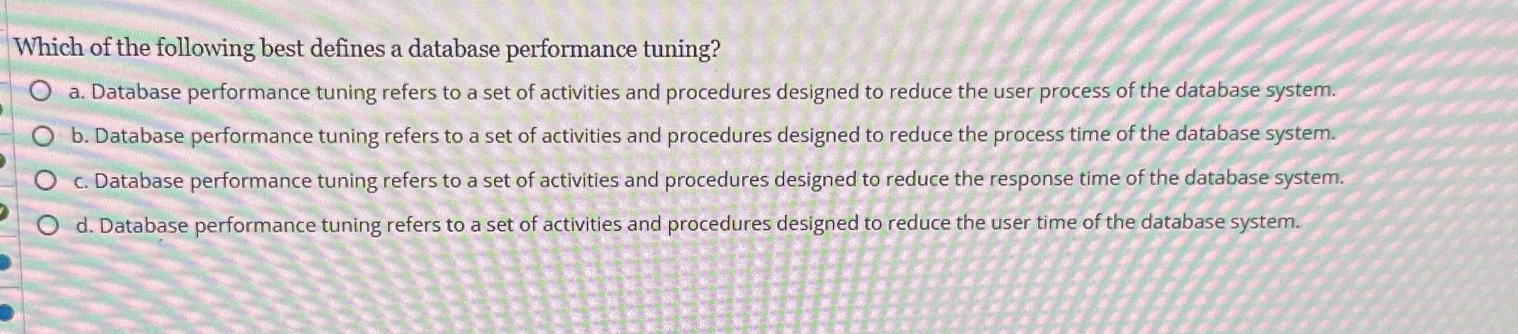 Solved Which of the following best defines a database | Chegg.com