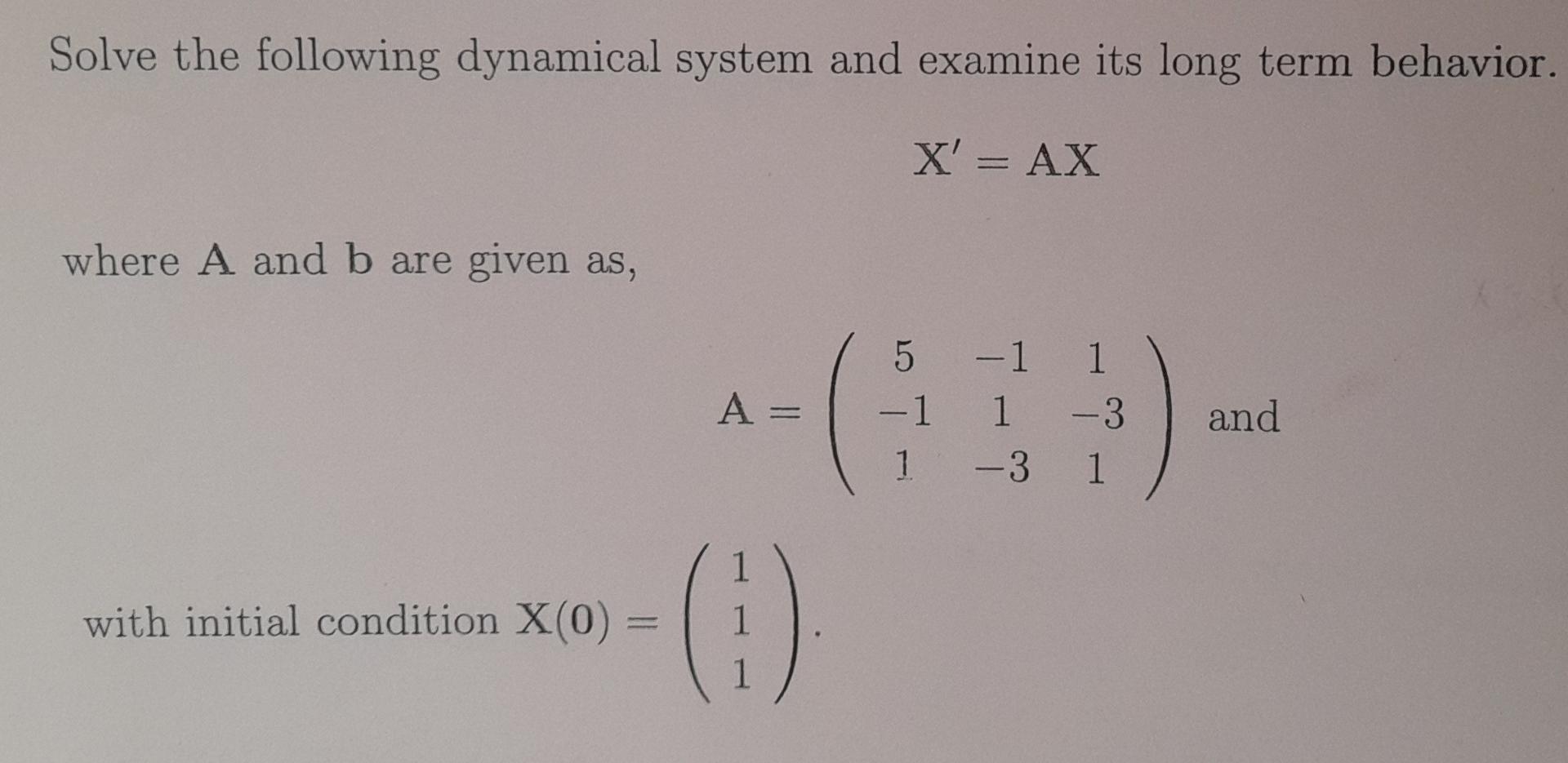 Solved Solve the following dynamical system and examine its | Chegg.com