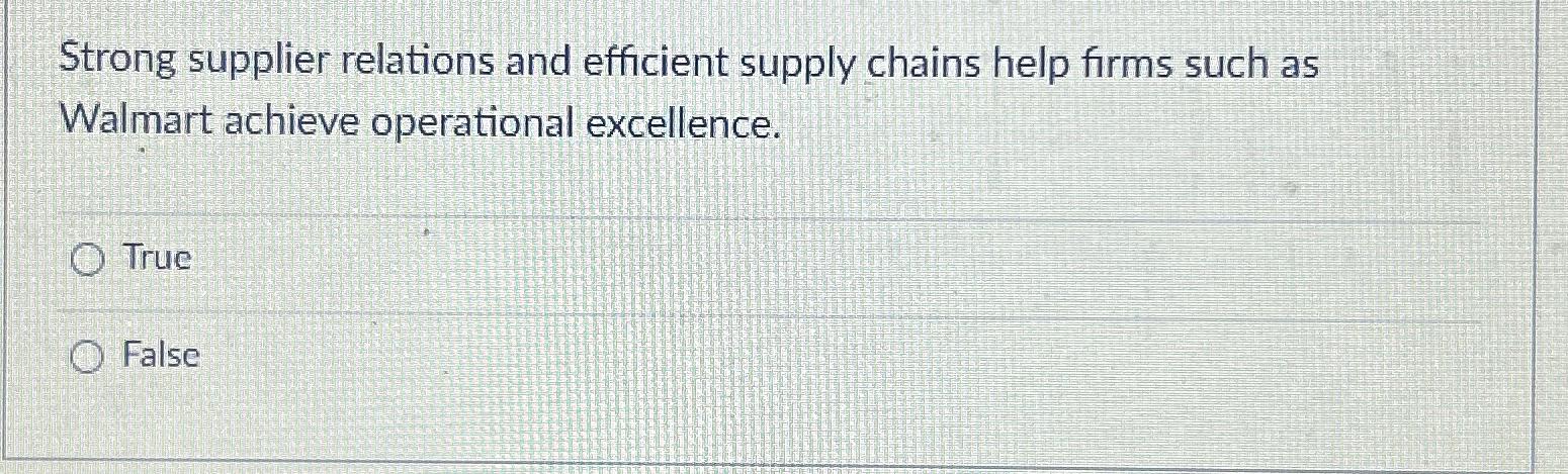 Solved Strong supplier relations and efficient supply chains | Chegg.com