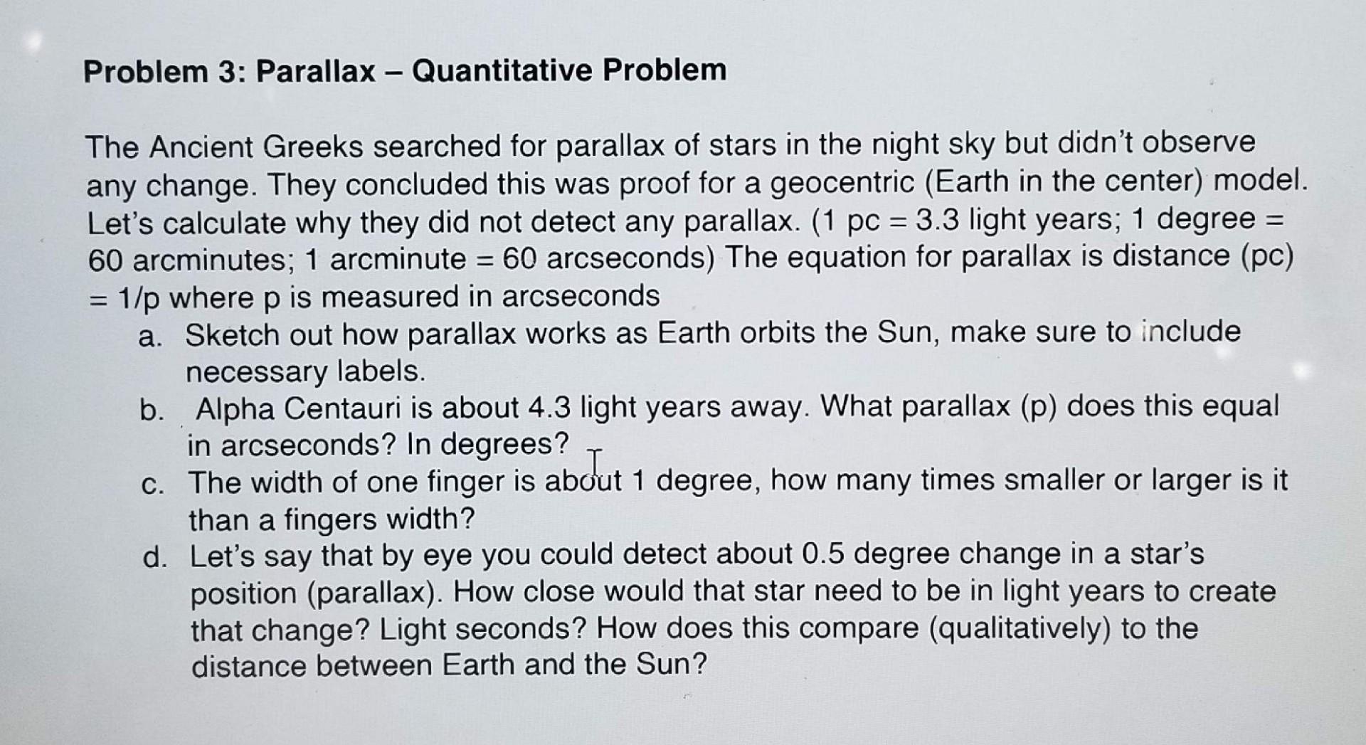 Solved Problem 3: Parallax - Quantitative Problem The | Chegg.com