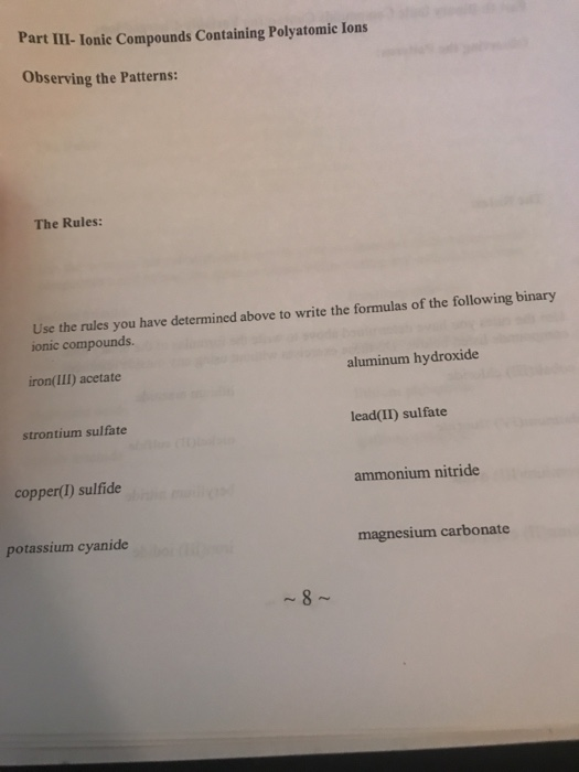 Solved Part III-lonic Compounds Containing Polyatomic lons | Chegg.com