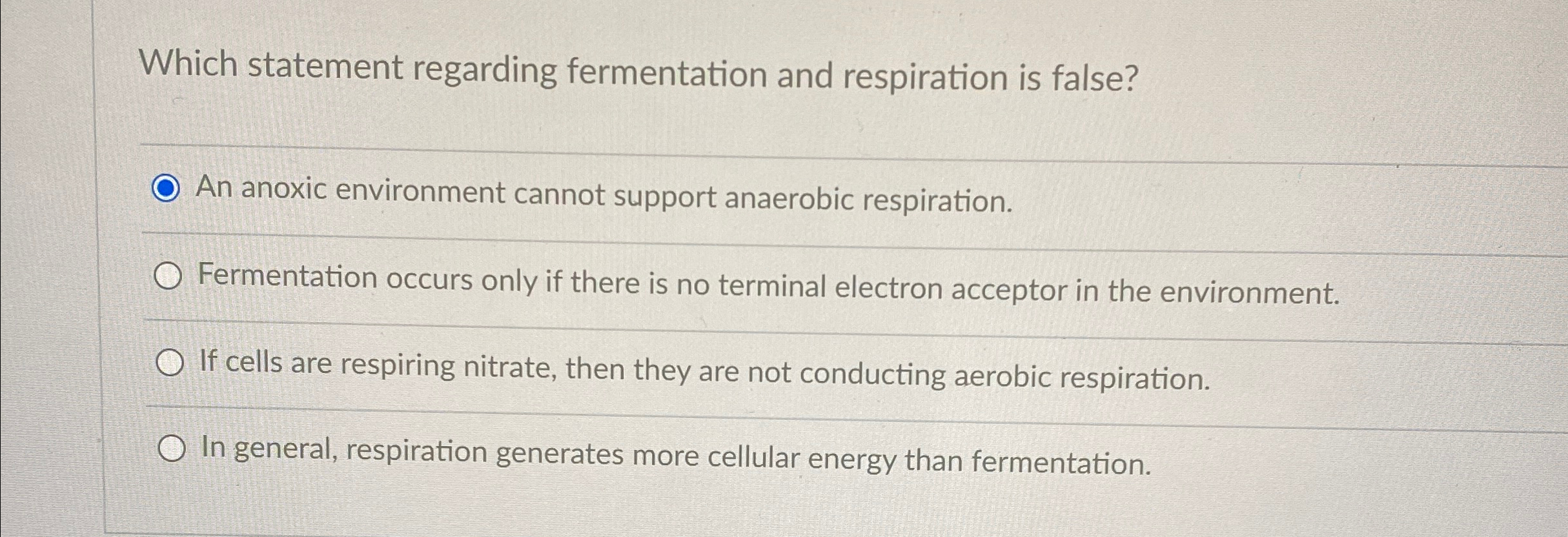 Solved Which statement regarding fermentation and | Chegg.com
