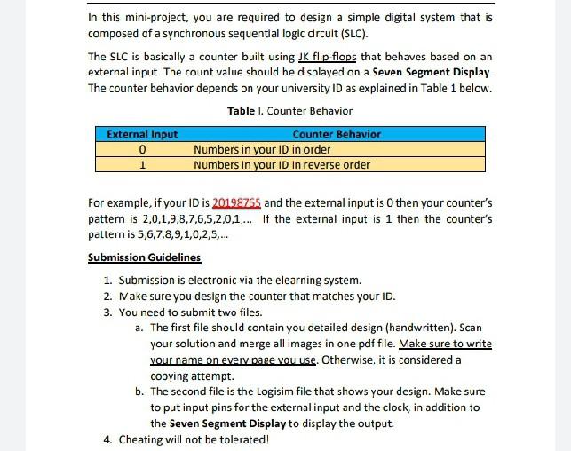 In this mini-project, you are required to design a | Chegg.com