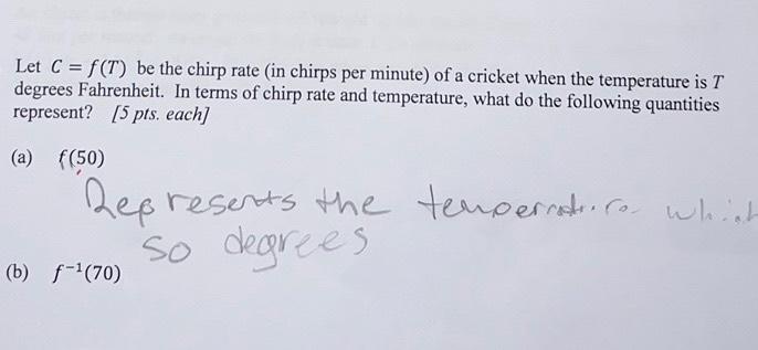 Solved Let C=f(T) be the chirp rate (in chirps per minute) | Chegg.com
