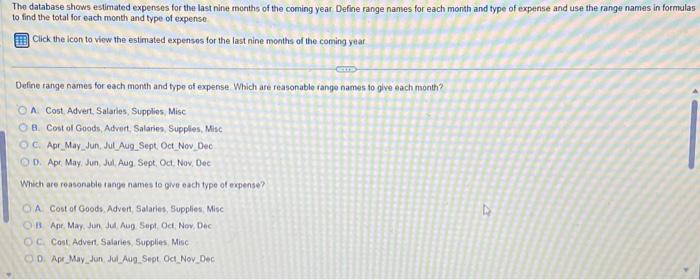 Solved Use the range names in formulas to find the total for | Chegg.com