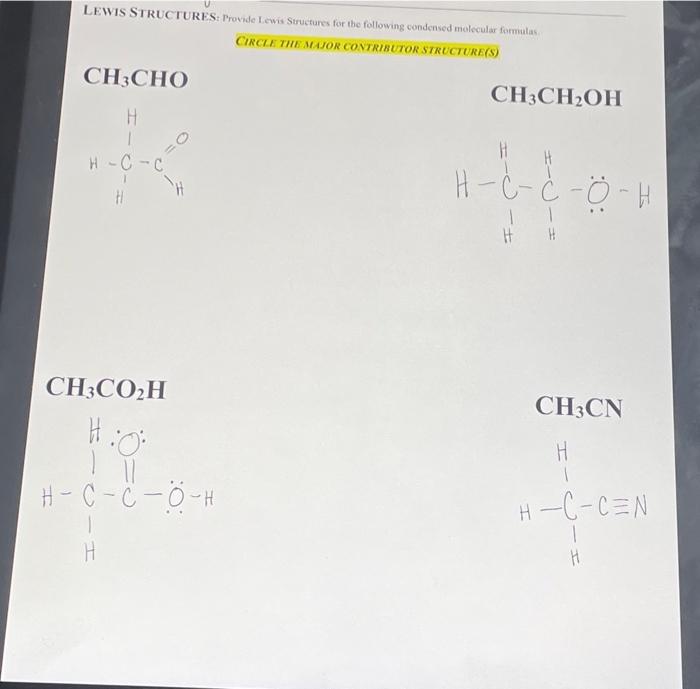 Solved LEWIS STRUCTURES. Provide Iewis Structures for the | Chegg.com