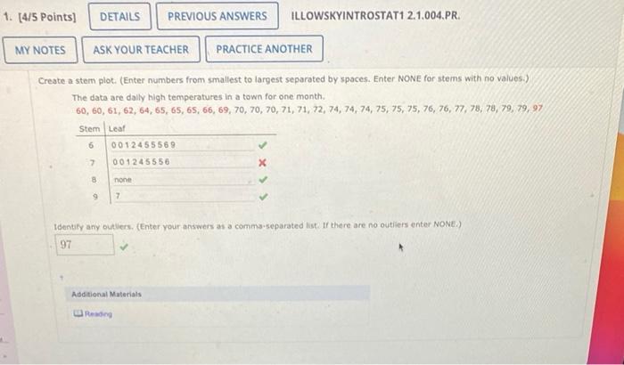 Solved Create A Stem Plot Enter Numbers From Smallest To 