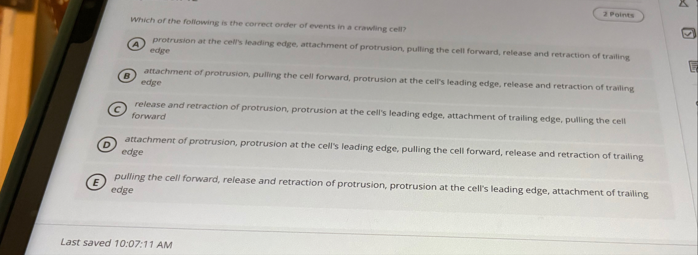 Solved 2 ﻿PointsWhich of the following is the correct order | Chegg.com