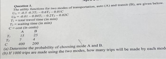 Solved The utility functions for two modes of | Chegg.com