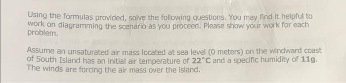Solved Using the formulas provided, solve the following | Chegg.com