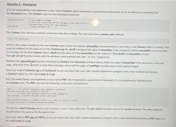 Solved Question 2 Inheritance 2-1. (10 marks) Define and | Chegg.com