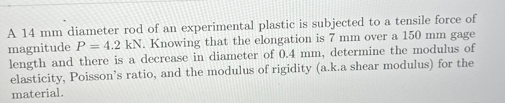 Solved A 14 ﻿mm diameter rod of an experimental plastic is | Chegg.com