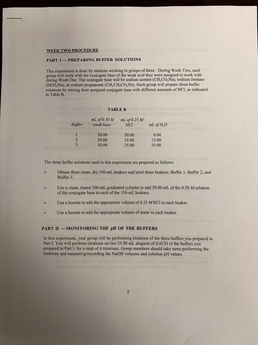 Solved WEEK TWO PROCEDURE PART I-PREPARING BUFFER SOLUTIONS | Chegg.com
