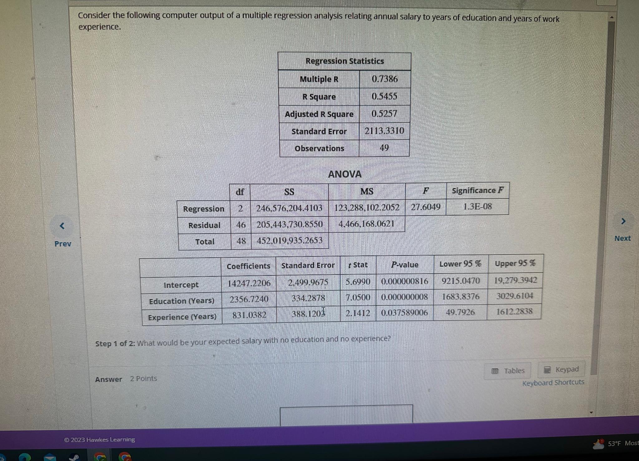 Solved Consider the following computer output of a multiple | Chegg.com