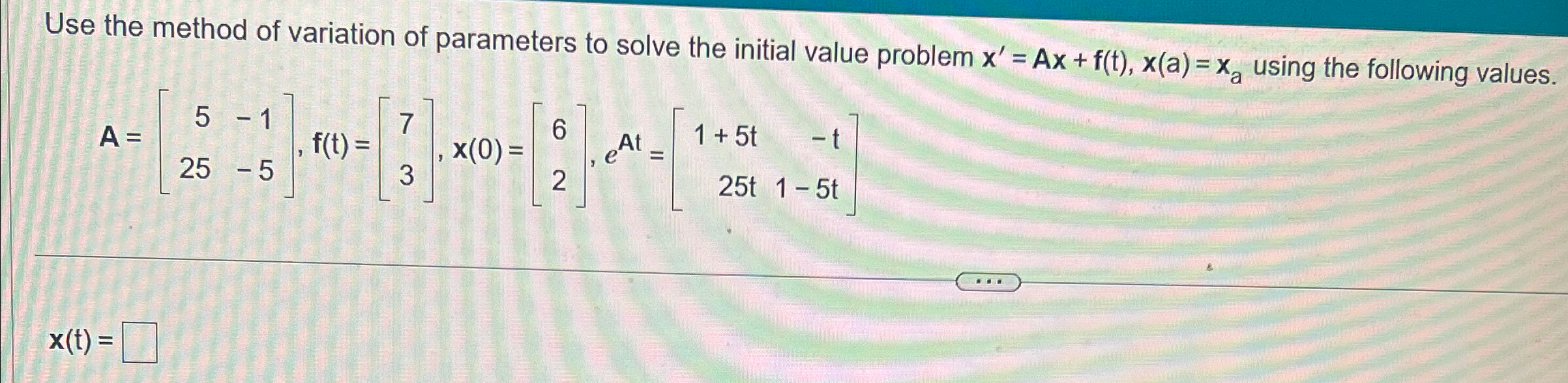 Solved Use the method of variation of parameters to solve | Chegg.com