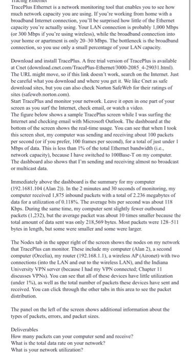 Solved TracePlus Ethernet is a network monitoring tool that | Chegg.com