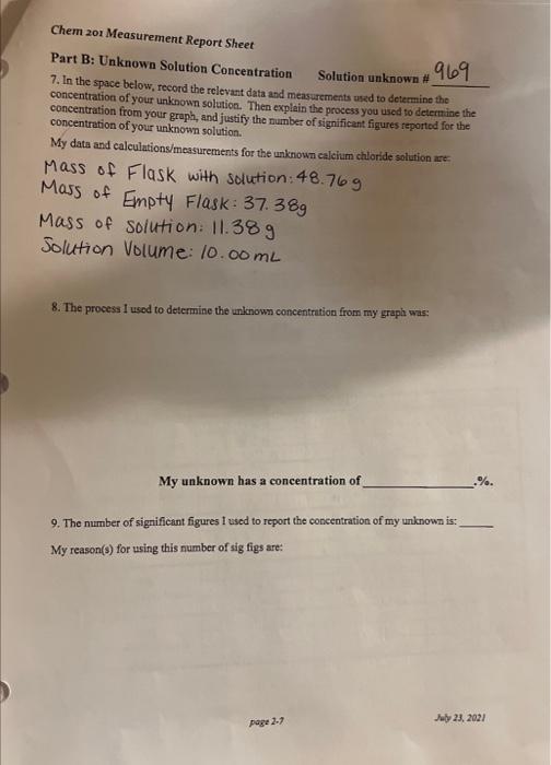 Solved Chem 201 Measurement Report Sheet Part B: Unknown | Chegg.com