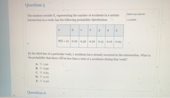 Solved Question 5 Select one answer The random variable X, | Chegg.com
