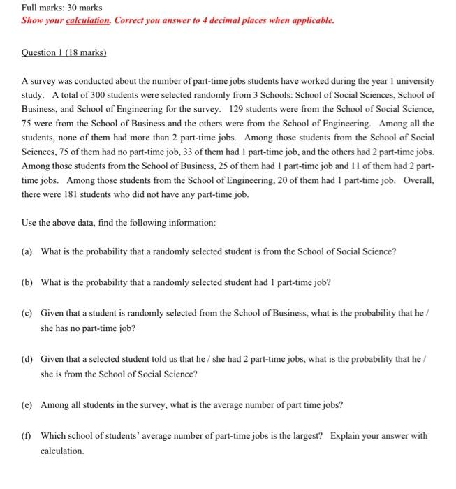 Solved Full marks: 30 marks Show your calculation. Correct | Chegg.com