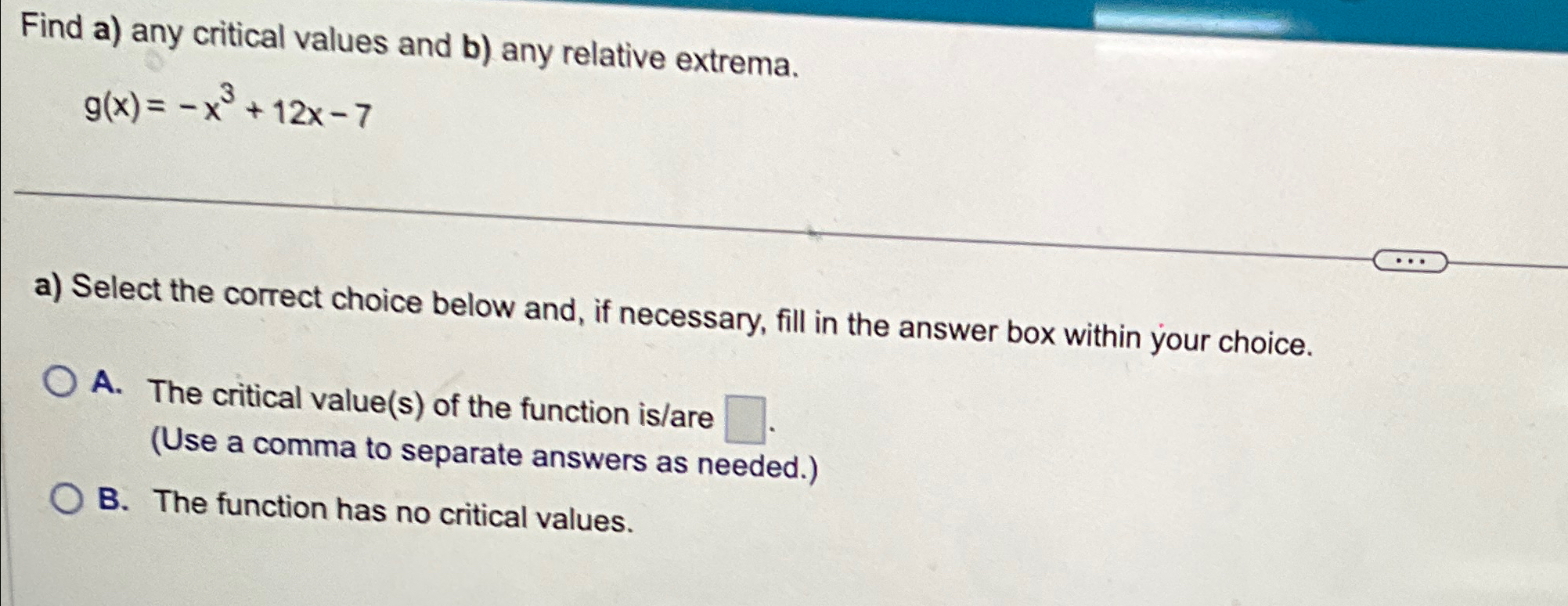 Solved Find a) ﻿any critical values and b) ﻿any relative | Chegg.com