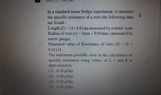 Solved In a standard meter bridge experiment, to measure the | Chegg.com