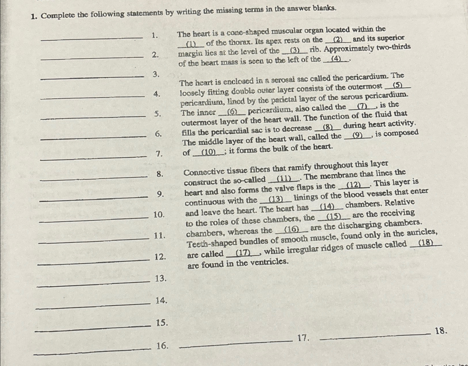 Solved Complete the following statements by writing the | Chegg.com