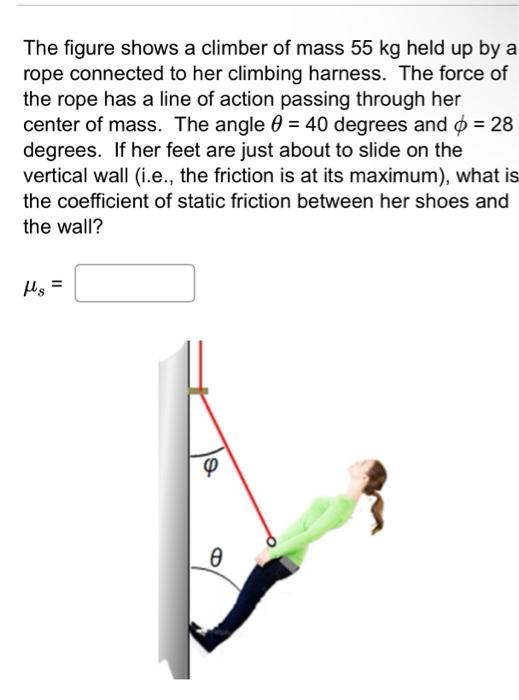 Solved The figure shows a climber of mass 55 kg held up by a | Chegg.com