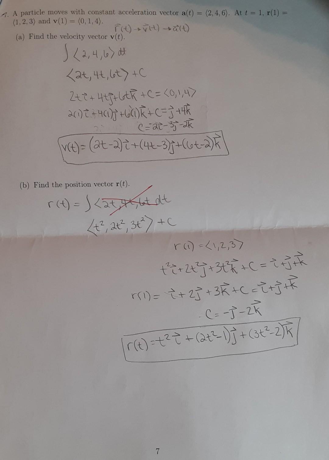 Solved 7. A particle moves with constant acceleration vector | Chegg.com