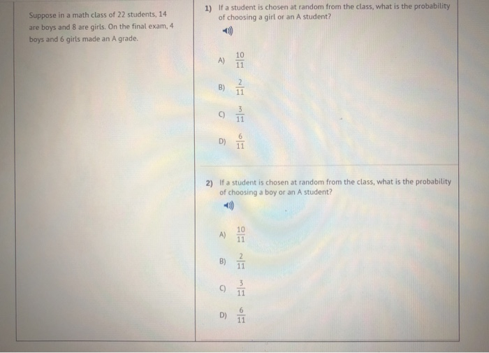Solved 1) If a student is chosen at random from the class, | Chegg.com