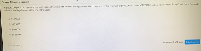 Solved Current Attempt in Progress Concord Corporation began | Chegg.com