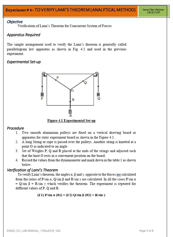 Solved Experiment #4- TOVERIFY LAMI'S THEOREM (ANALYTICAL | Chegg.com