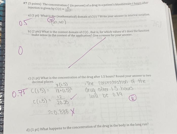 Solved #7 (5 points) The concentration C (in percent) of a | Chegg.com