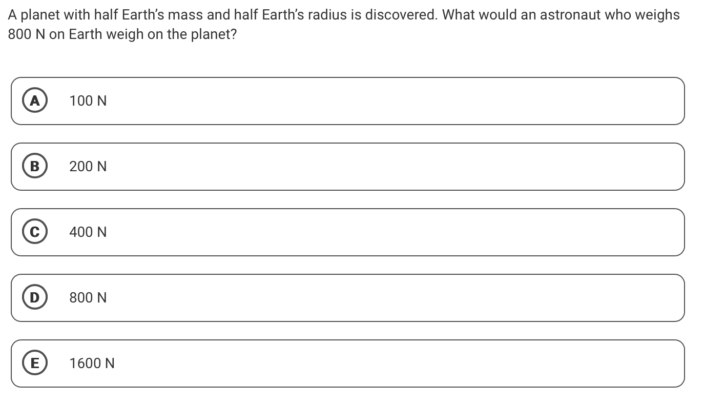 Solved A planet with half Earth's mass and half Earth's | Chegg.com