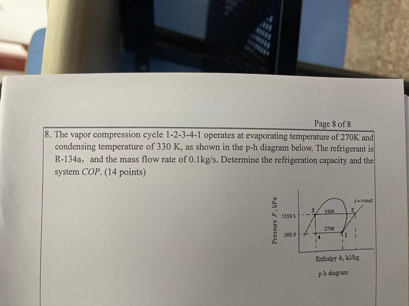 Solved Page 8 ﻿of 8The vapor compression cycle 1-2-3-4-1 | Chegg.com