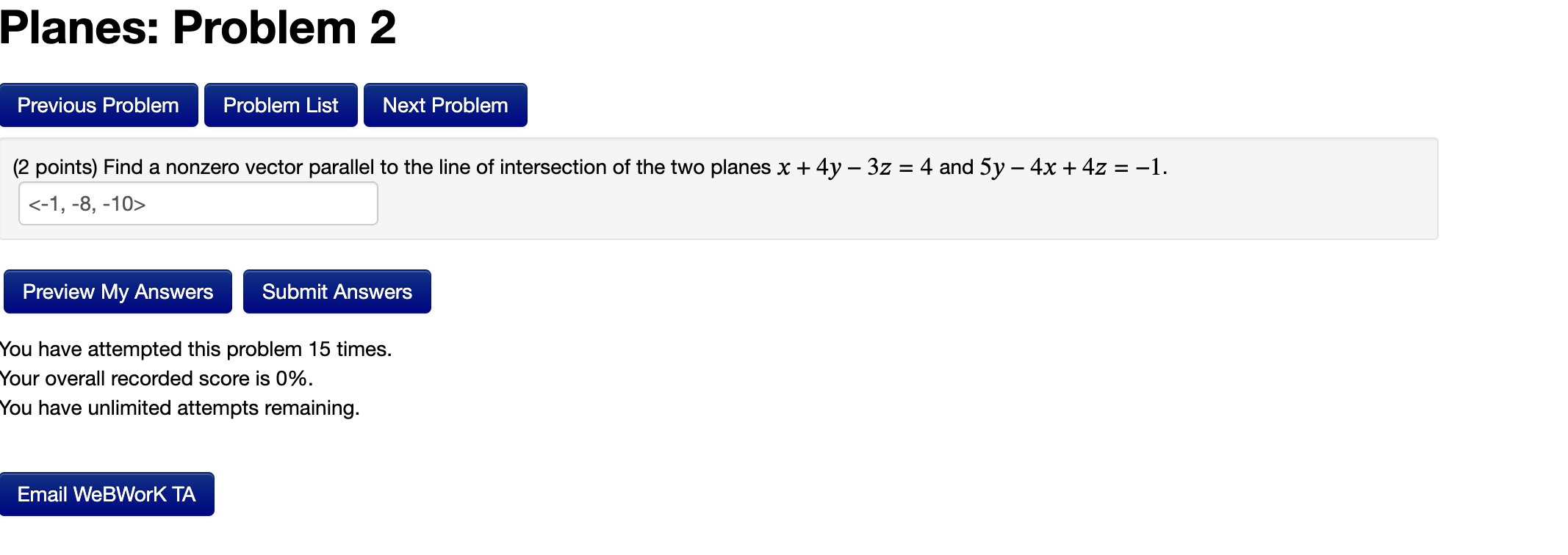 Solved (2 ﻿points) ﻿Find a nonzero vector parallel to the | Chegg.com