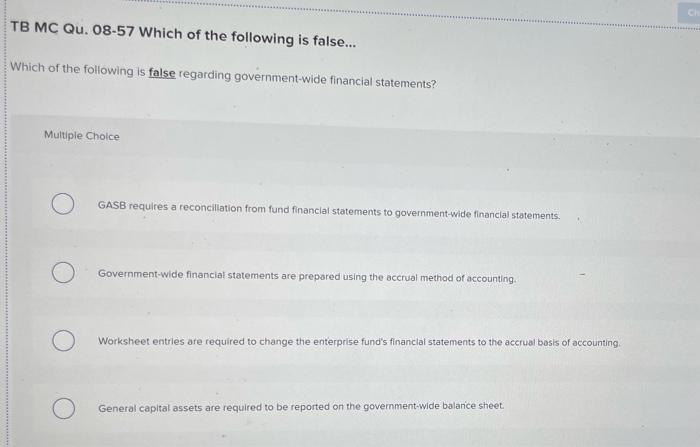 Solved TB MC Qu. 08-65 When converting from fund-basis | Chegg.com
