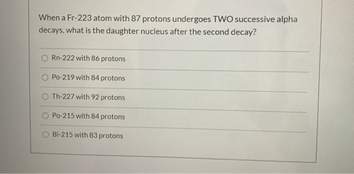 Solved When a Fr-223 atom with 87 protons undergoes TWO | Chegg.com