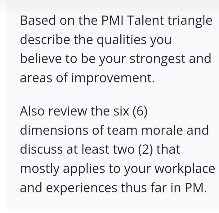 Solved Based on the PMI Talent triangle describe the | Chegg.com