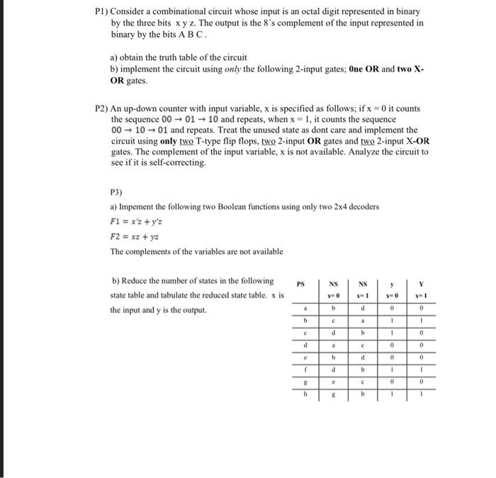 Solved P1) Consider a combinational circuit whose input is | Chegg.com