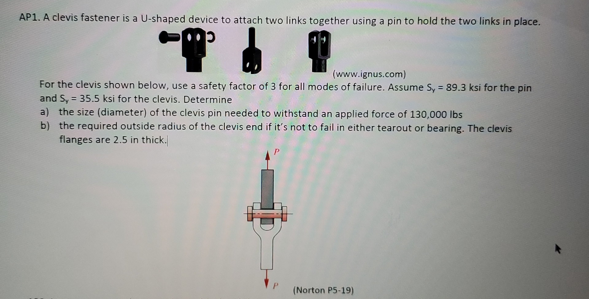 Solved AP1. ﻿A clevis fastener is a U-shaped device to | Chegg.com