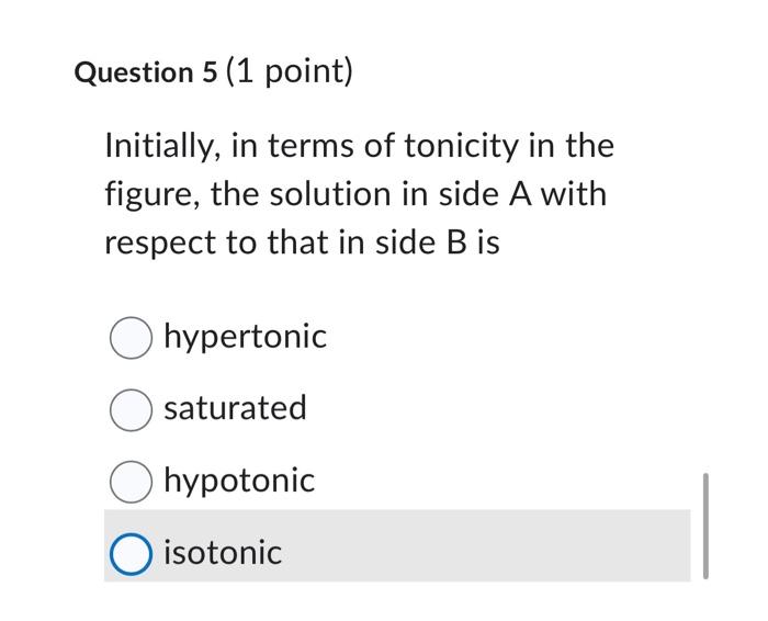 Solved Initially, in terms of tonicity in the figure, the | Chegg.com