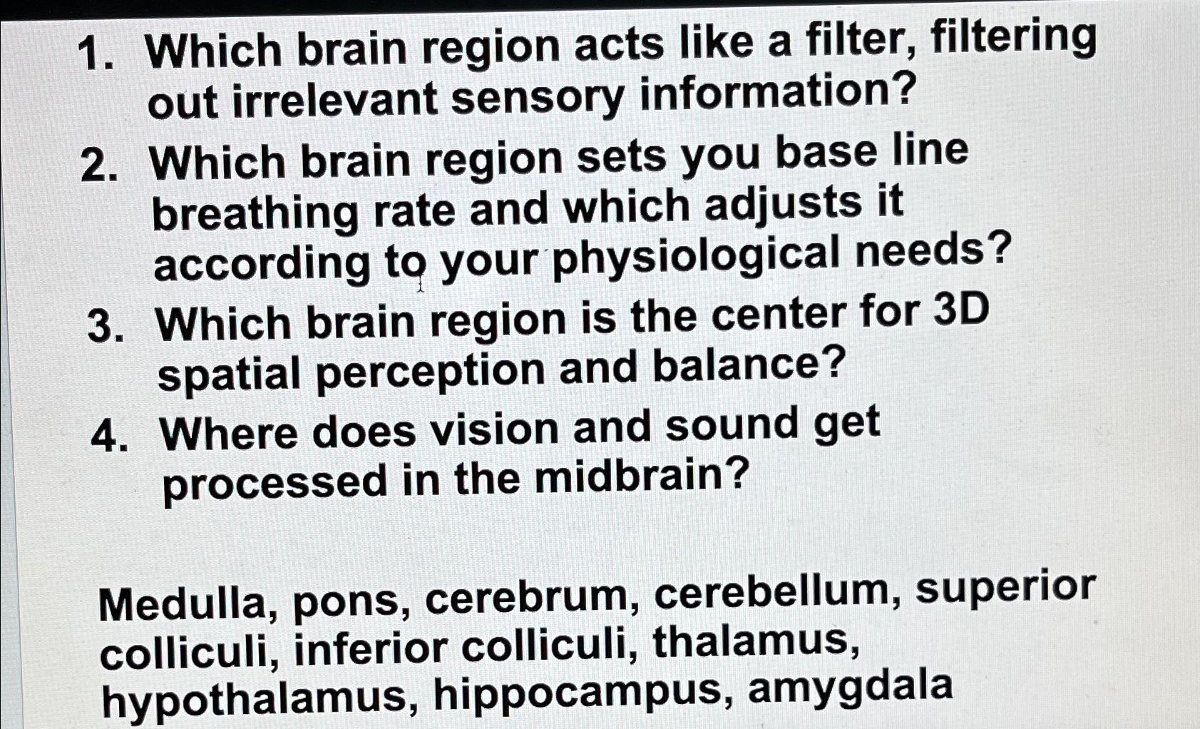 Solved Which brain region acts like a filter, filtering out | Chegg.com